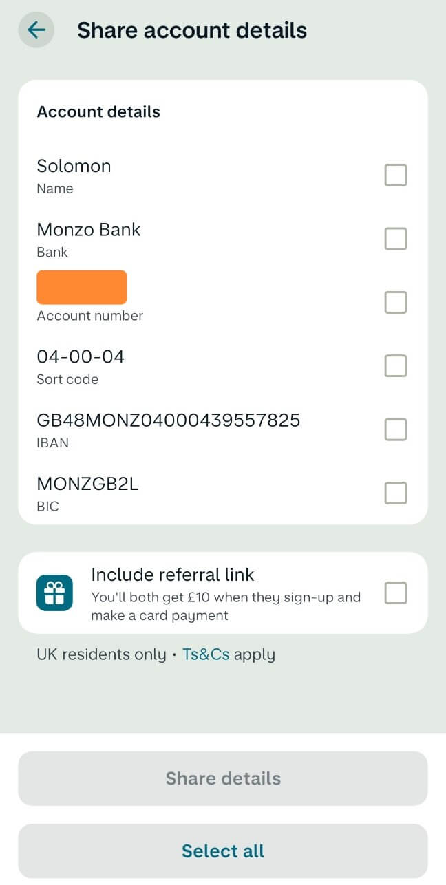 Easily Share Monzo Bank Account Details on the App - Unleash